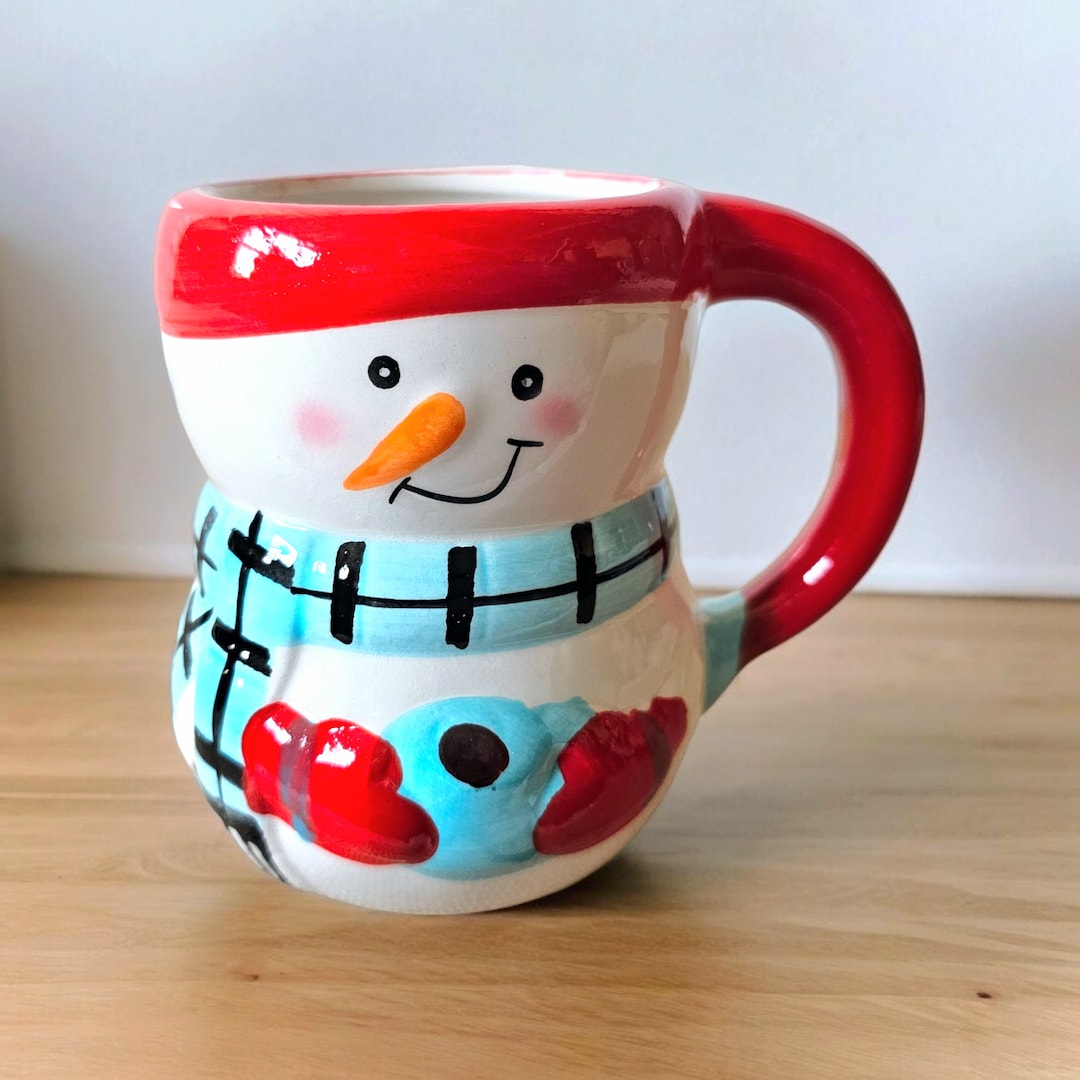 Happy Snowman Shaped Coffee Mug Cute Hot Cocoa or Tea Cup 3D Snowman ...