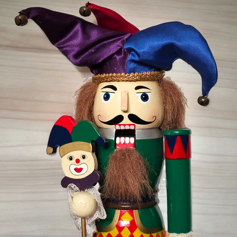 Festive Mardi Gras Harlequin Court Jester Wooden Nutcracker Figurine ...