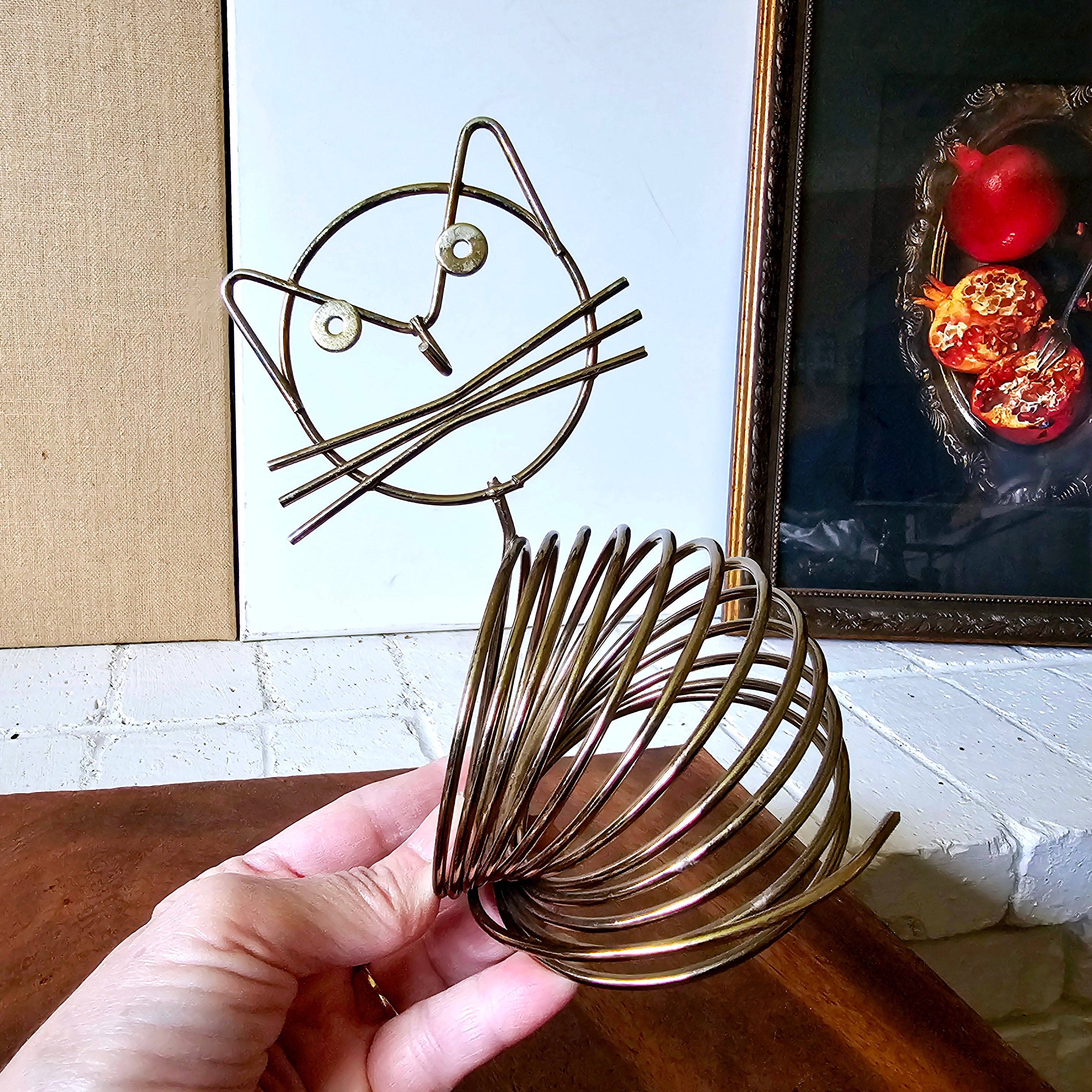 1950s Coiled Wire Cat Letter Holder Brass Gold Metal MCM Home Office ...