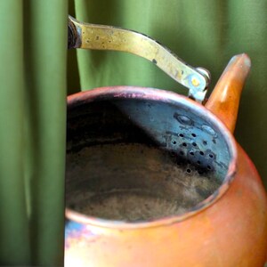 Vintage to Antique Copper Gooseneck Kettle Brass Handle Wood Grip Made ...
