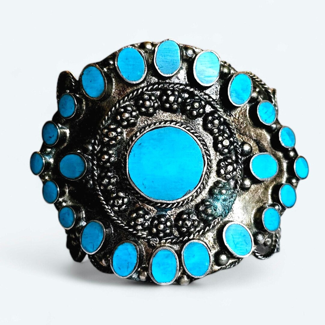 Vintage Turquoise Medallion Cuff Bracelet Made in India, Third Eye ...