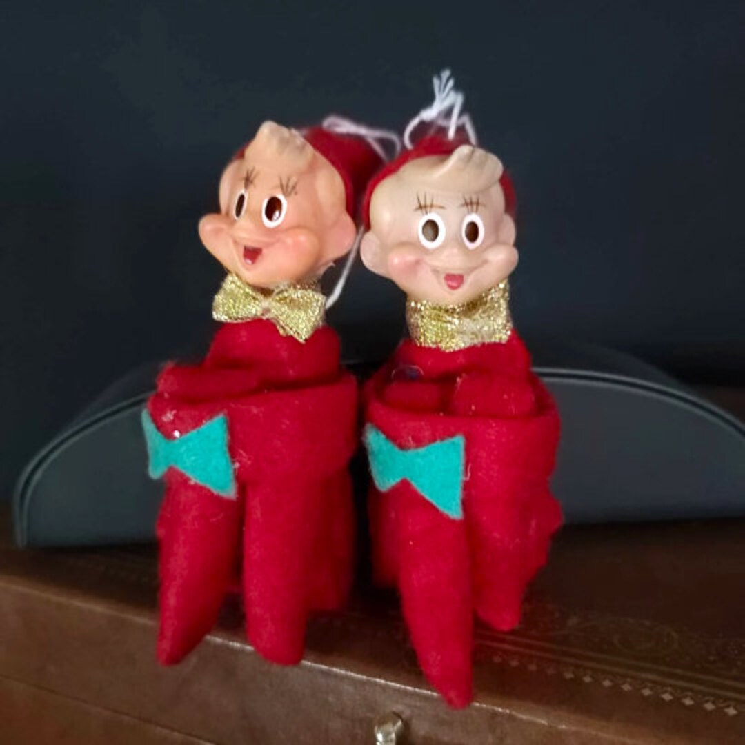 TWO 1950's Small Vintage Goofy Elf Shelf Sitter Bended Knees Ornaments ...