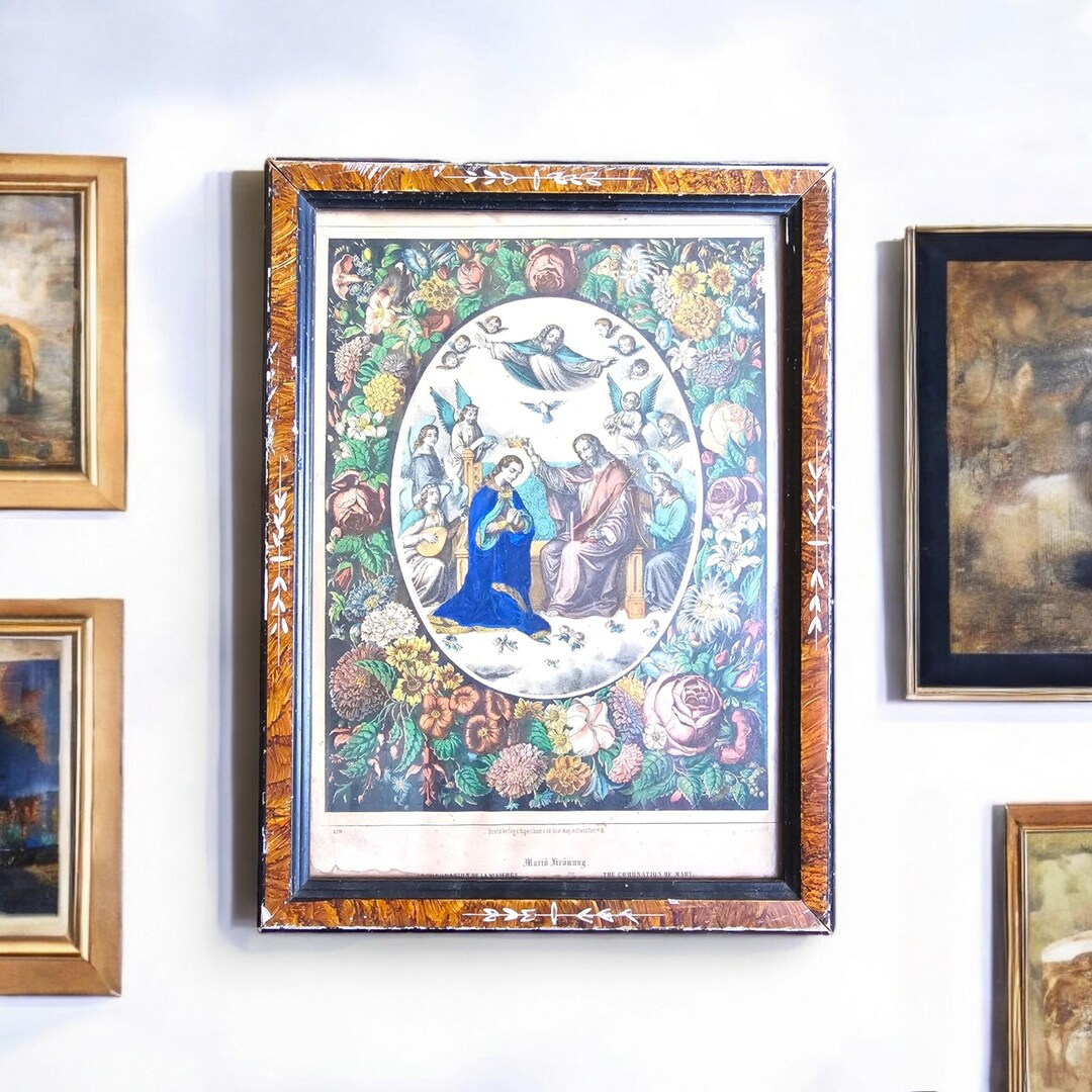 19th Century Hand Colored German Print Mary's Coronation - Etsy