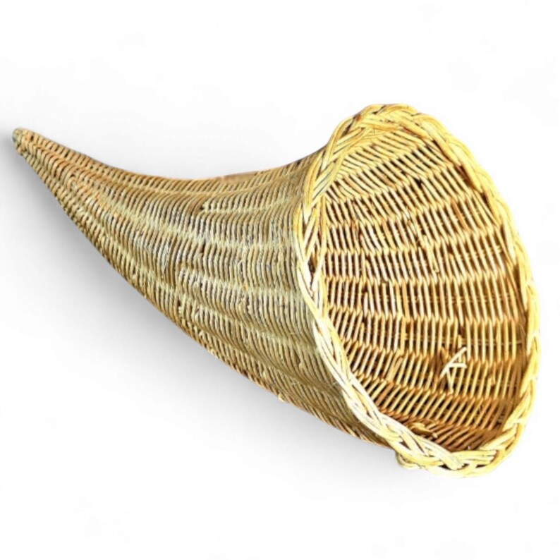 Vtg 12.5" Horn O' Plenty Natural Light Wicker Cornucopia Basket ...