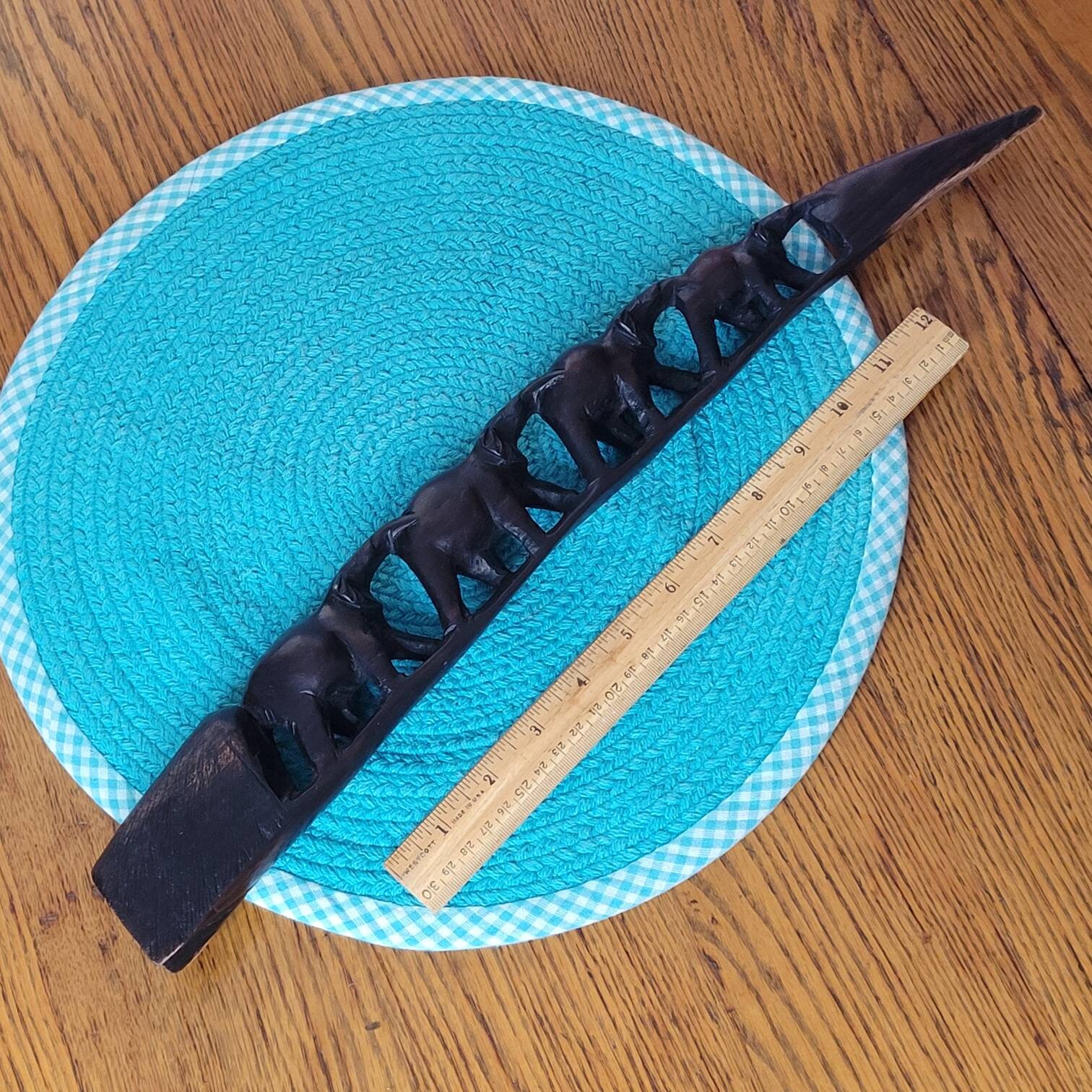 Hand Carved Wood Elephants on Bridge Sculpture Whittle Wood Walking ...