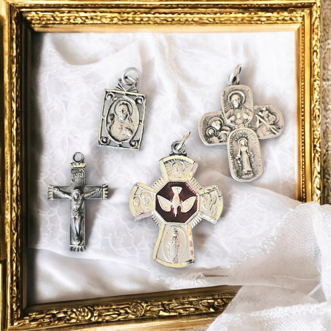 Antique Sterling Silver Catholic Religious Pendants Medals Charms in ...