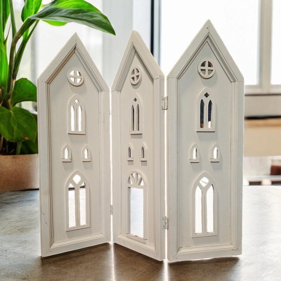 1990s Hallmark White Wood 3-panel Hinged Screen Church Architectural ...