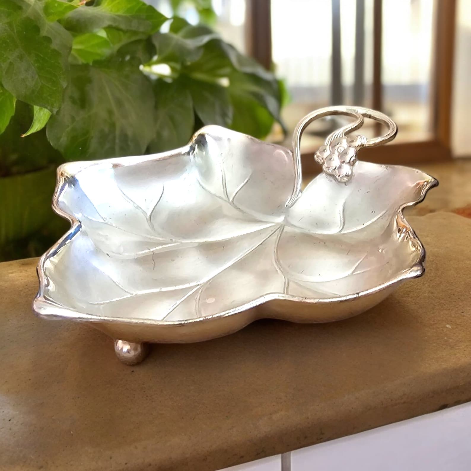 Vintage Grape Leaf Shaped Silverplate Footed Trinket or Candy Dish ...