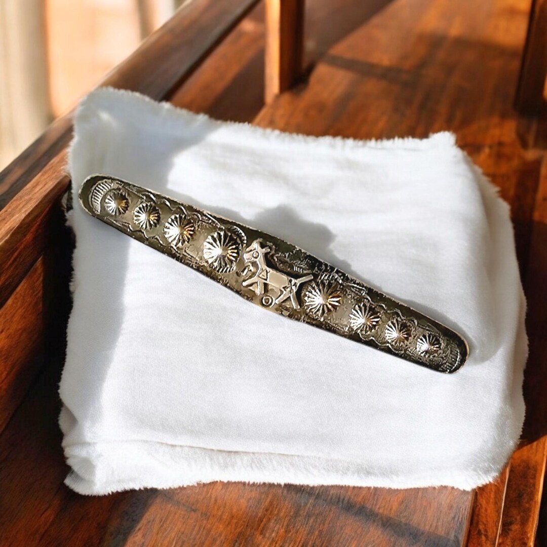 Fred Harvey Era Navajo Silver Bar Pin Graduated Raindrops Horse Crossed ...