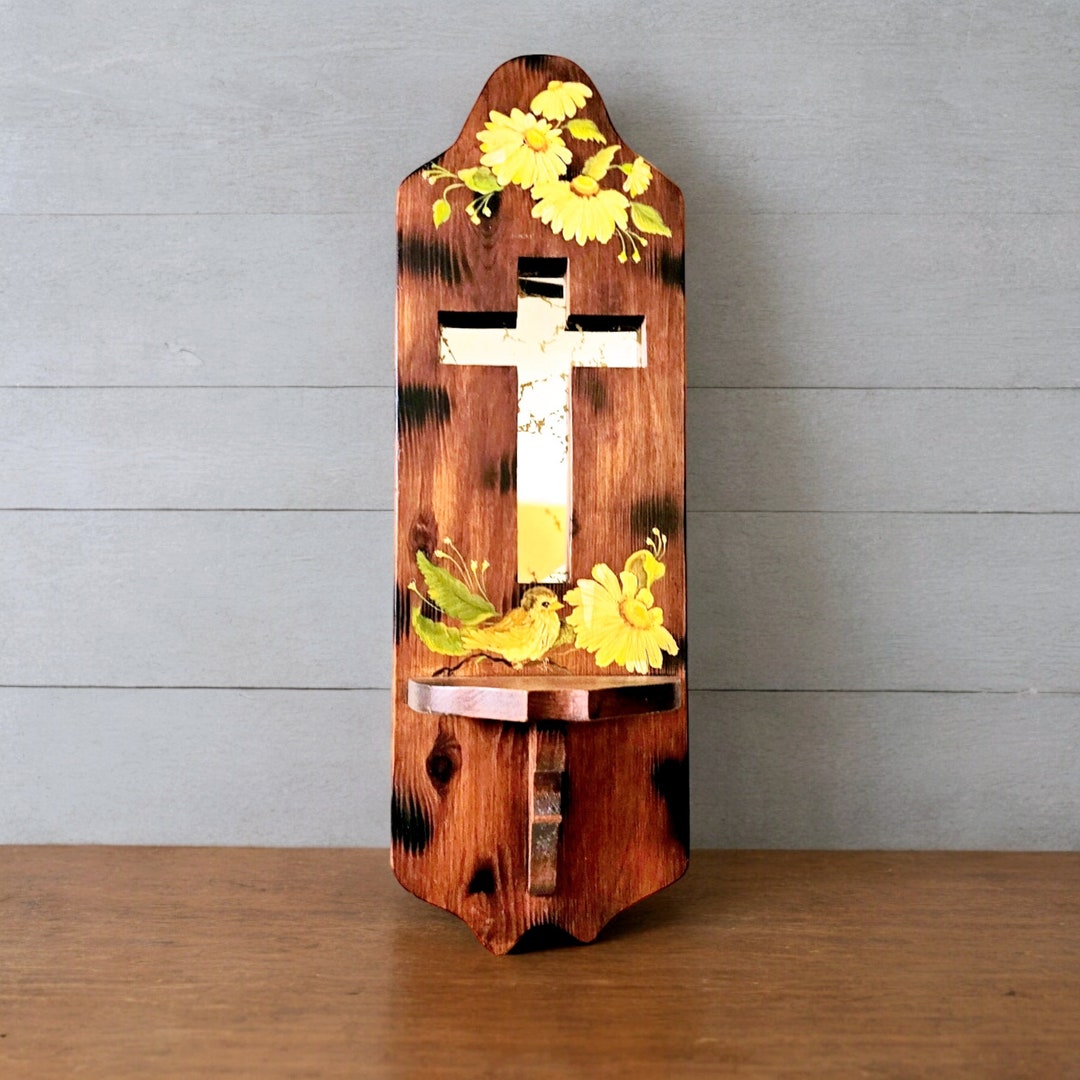 Toll Painted Wood Shelf + Cross Shaped Mirror Insert - Etsy