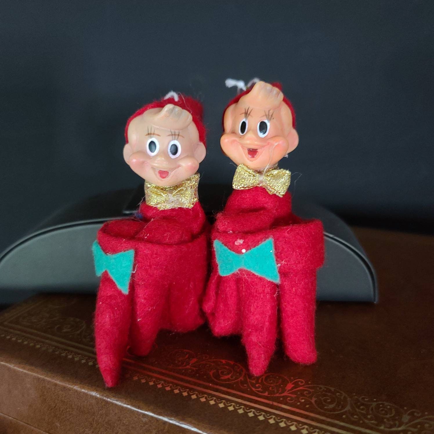 TWO 1950's Small Vintage Goofy Elf Shelf Sitter Bended Knees Ornaments ...