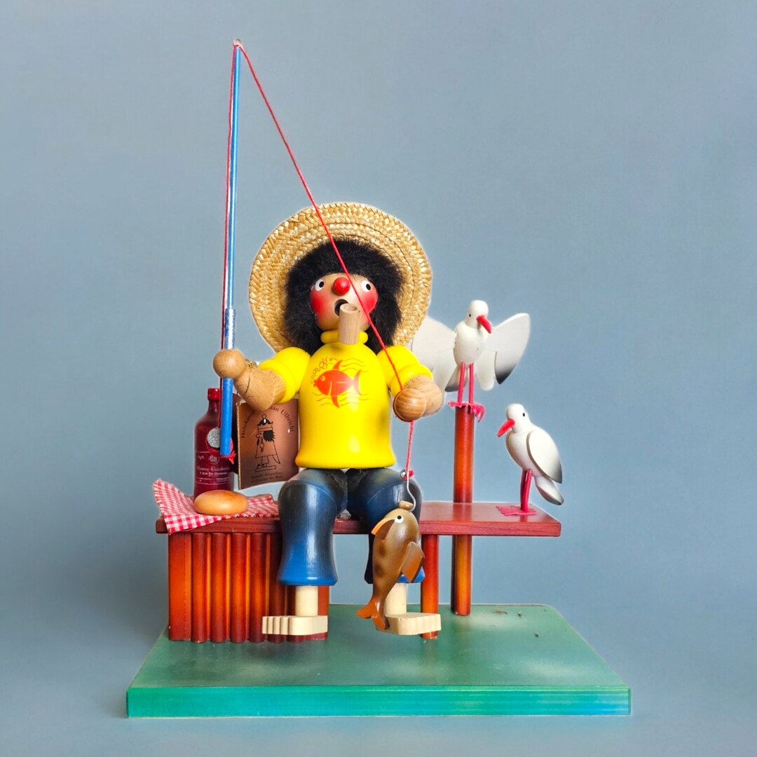 Christian Ulbricht Huck Finn Fisherman on Dock Diorama Wood Smoker ...