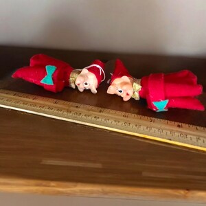 TWO 1950's Small Vintage Goofy Elf Shelf Sitters Ceramic Heads Fabric ...