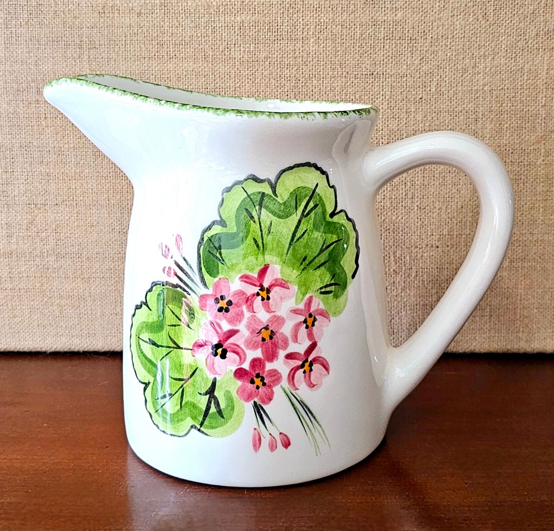 RARE N.S. Gustin Ceramic Water Pitcher or Milk Jug Green Stipple Rim ...