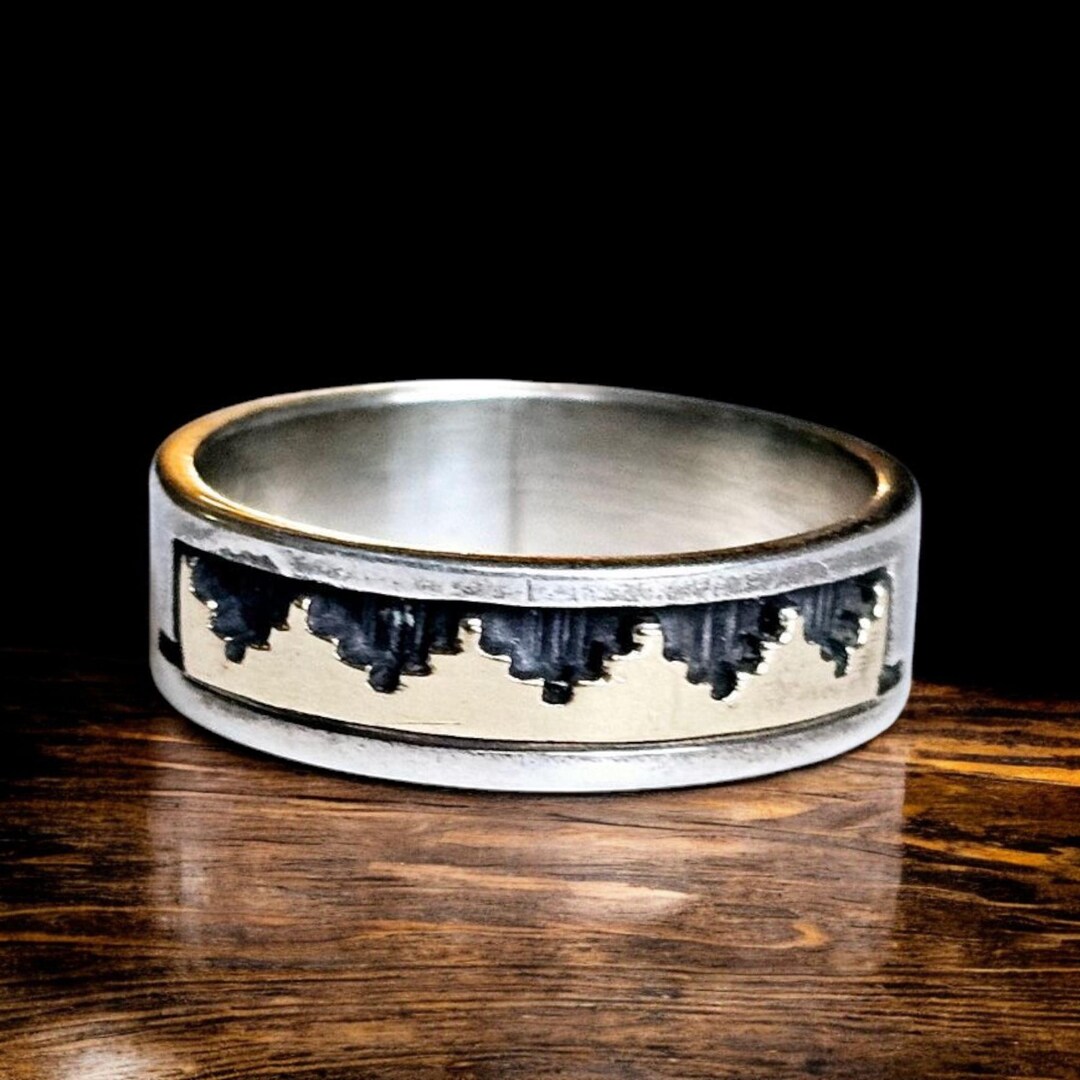 Navajo 14K Gold & Sterling Silver Kiva Steps Ring Overlay Band Signed ...