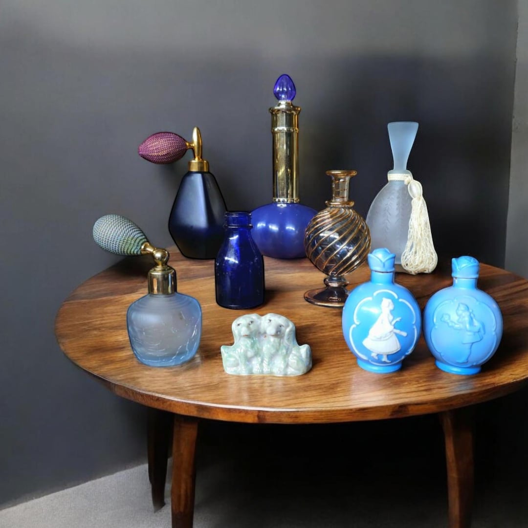 Blue Glass Atomizers and Perfume Bottles Antique Vintage Mid Century ...