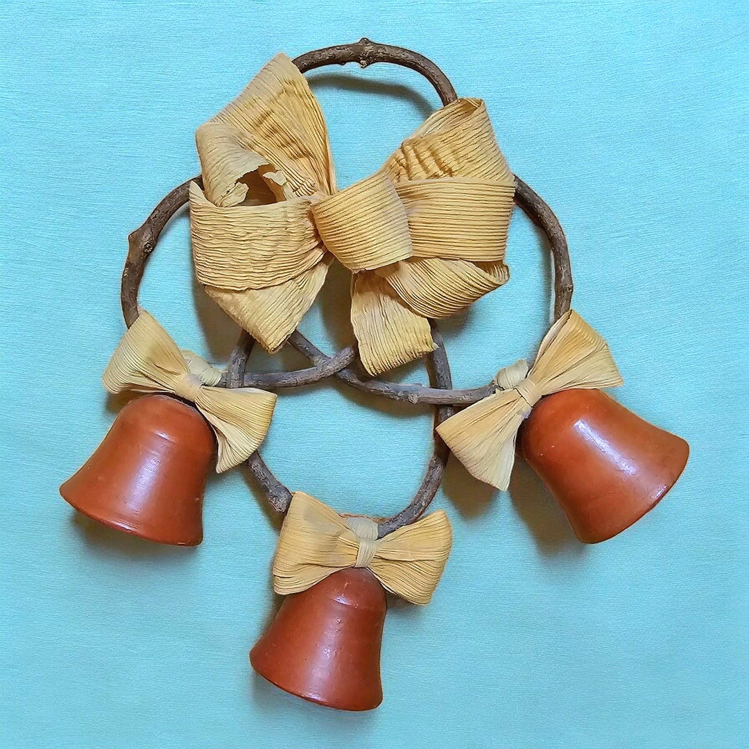Beautiful Vintage Mexican Terracotta Bells on Knotted Woven Vine and ...