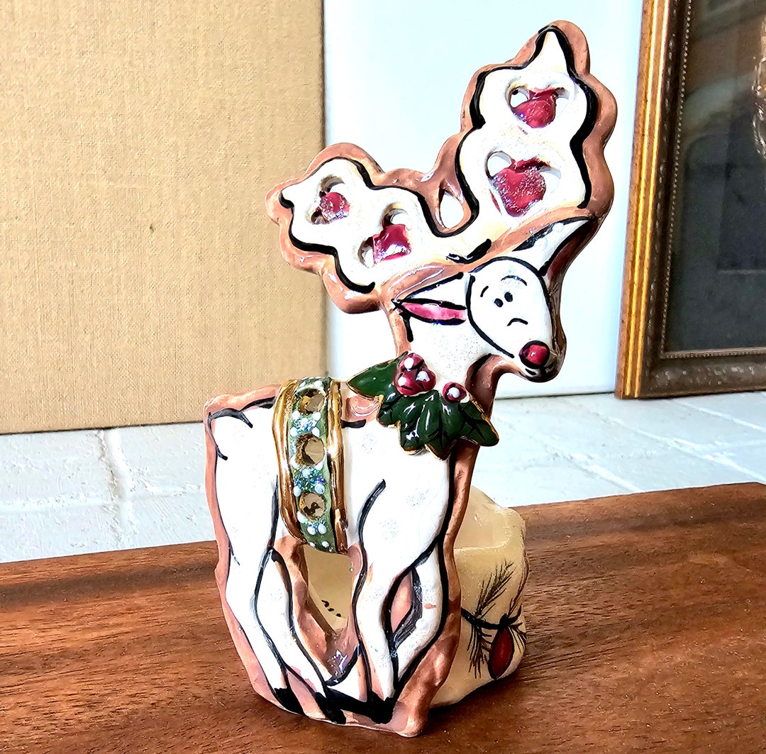 Adorable Rudolph Reindeer Tea Light Candle Vintage 2002 Blue Sky ...