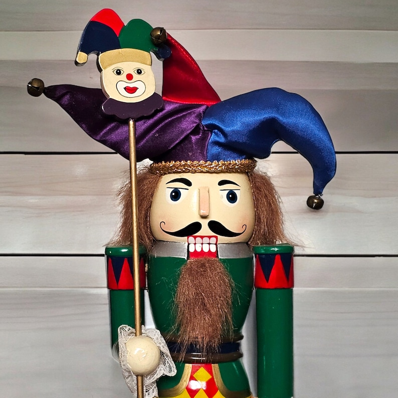Festive Mardi Gras Harlequin Court Jester Wooden Nutcracker Figurine ...