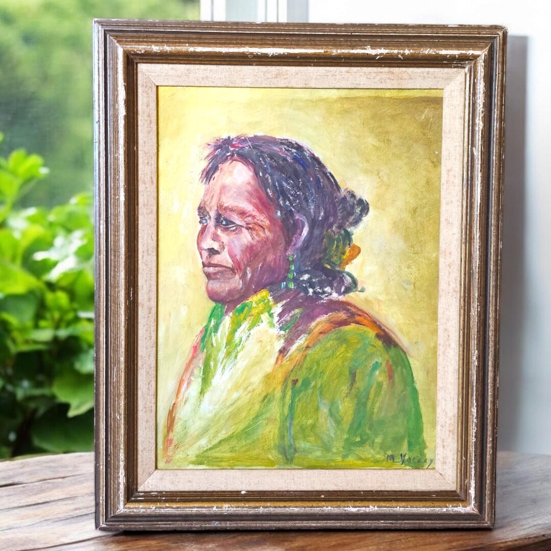 Vintage Original Portrait Indigenous Peoples Signed Oil Painting on ...