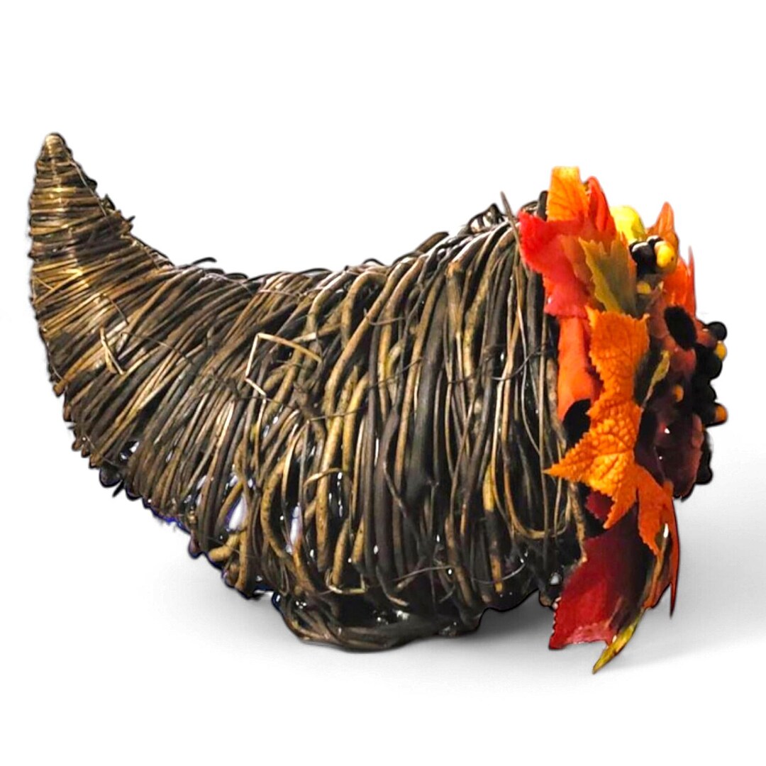 CENTERPIECE Grapevine Cornucopia Basket Vintage Horn of Plenty 11" Long ...