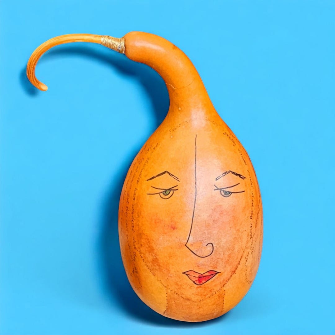 Vtg Gourd Art Woman's Portrait Signed Patricia Anthropomorphic Lady ...