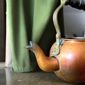 Vintage to Antique Copper Gooseneck Kettle Brass Handle Wood Grip Made ...