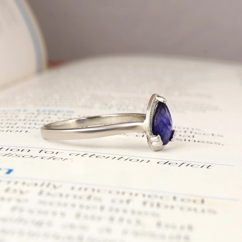 Pear Cut Blue Sapphire Ring, 925 Sterling Silver, Teardrop Gemstone ...