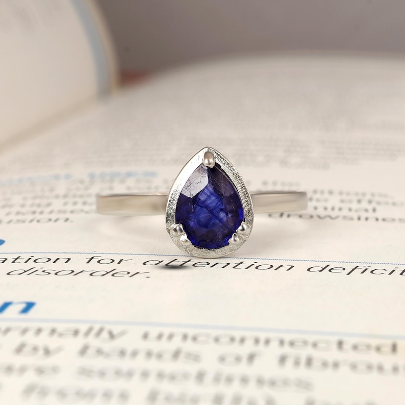 Pear Cut Blue Sapphire Ring, 925 Sterling Silver, Teardrop Gemstone ...