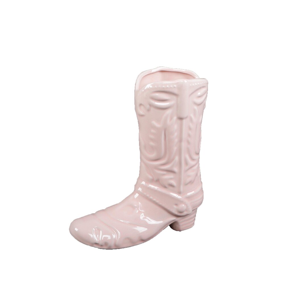 8.5 H Pink Ceramic Cow Girl Boot Vase - Etsy