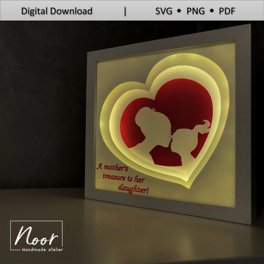 Mother and Daughter 3D Paper Cut Light Box Template Files, Shadow Box ...