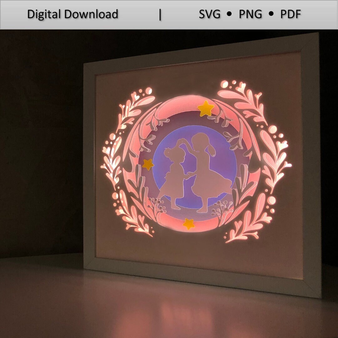 Sisters, Little Girls, 3D Paper Cut Light Box Template Files, Shadow ...