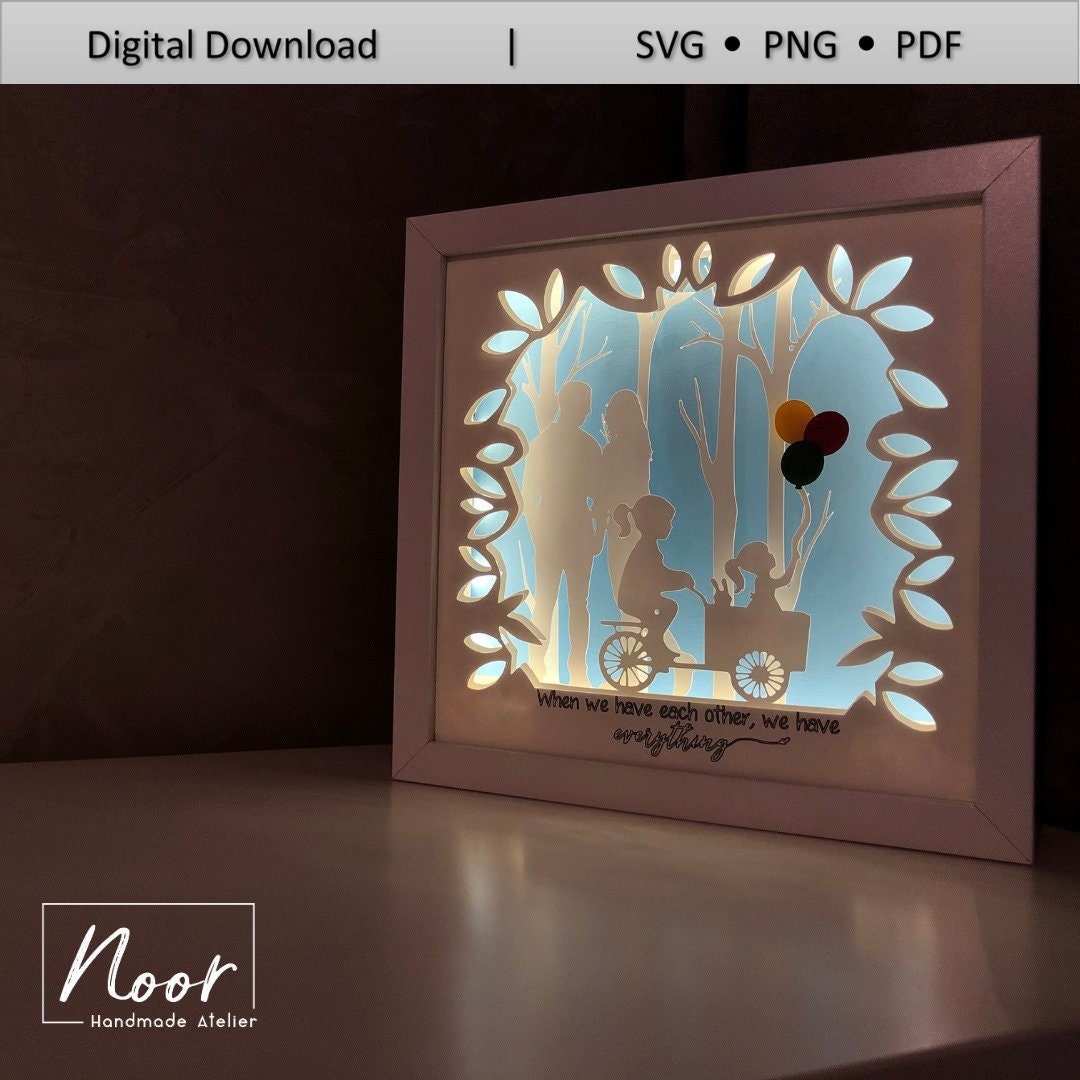 Beautiful Family With Two Girls 3D Paper Cut Light Box Template Files ...