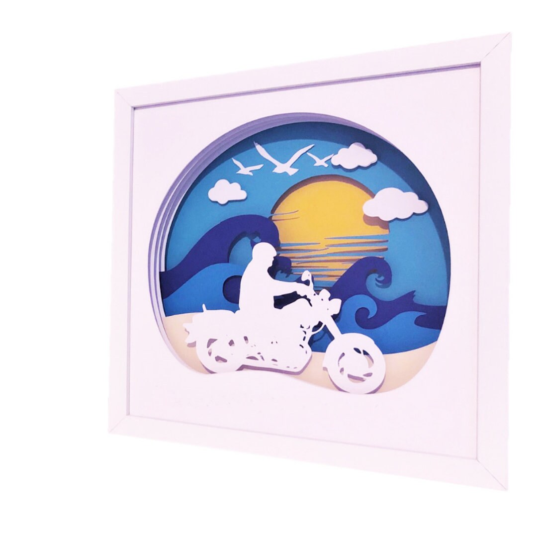 Motorcycle Paper Cut Light Box Template: 3D Shadow Box SVG (digital ...