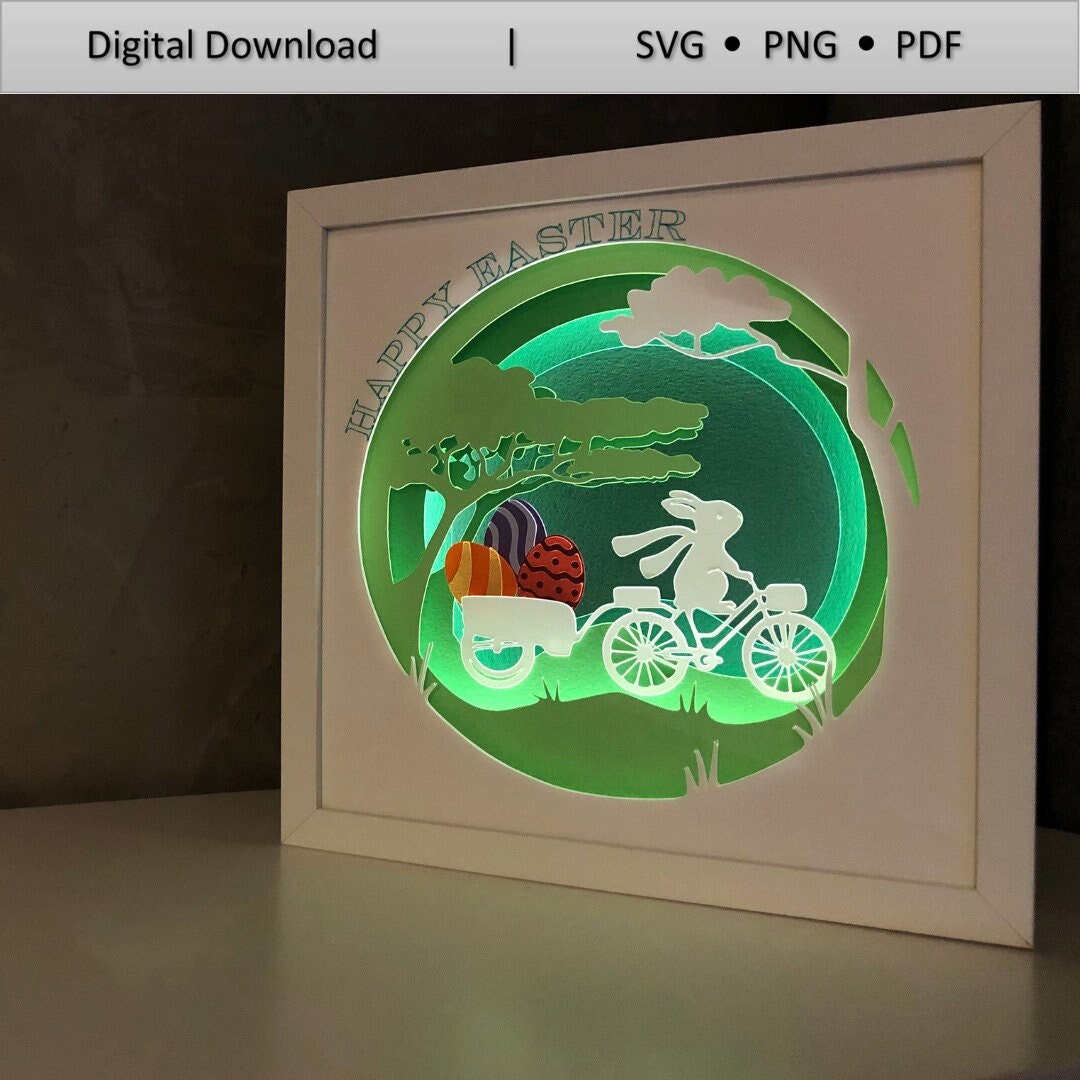 Easter, Rabbit on Bicycle, 3D Paper Cut Light Box Template Files ...