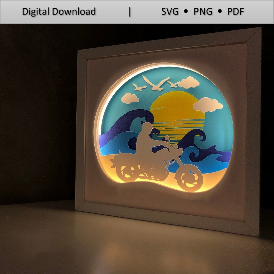 Motorcycle Paper Cut Light Box Template: 3D Shadow Box SVG (digital ...