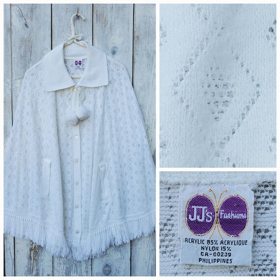 1970s Fab Pointelle Poncho. Small to Large - Gem