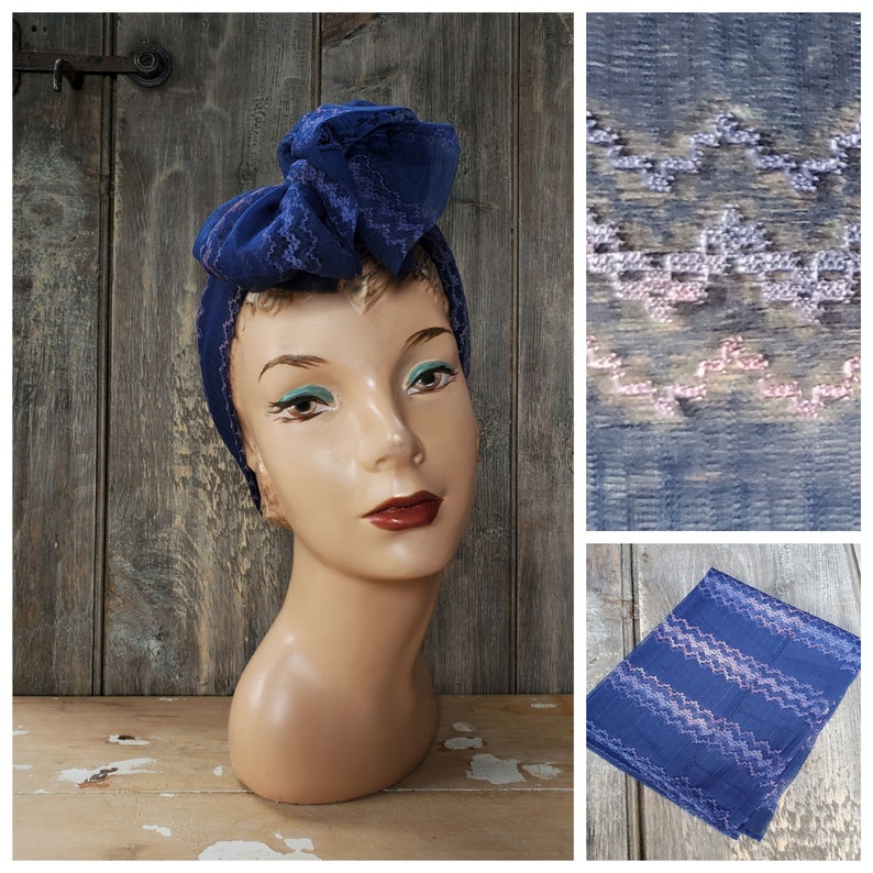 Vintage 40s/50s Sheer Navy Chiffon Scarf With Shimmery Chevrons - Etsy ...