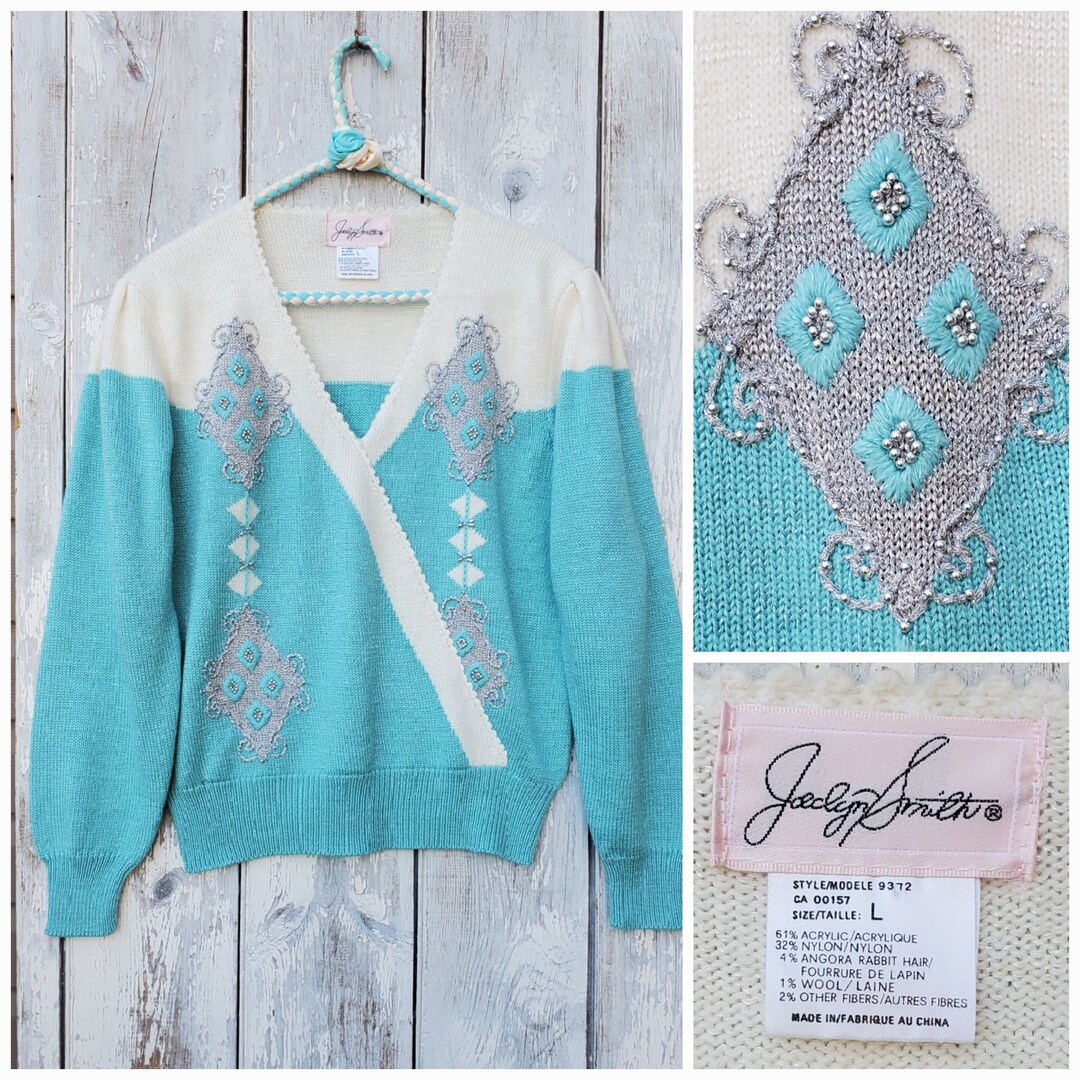 80s Sparkly Ornament Sweater in Robins Egg Blue. Medium - Etsy