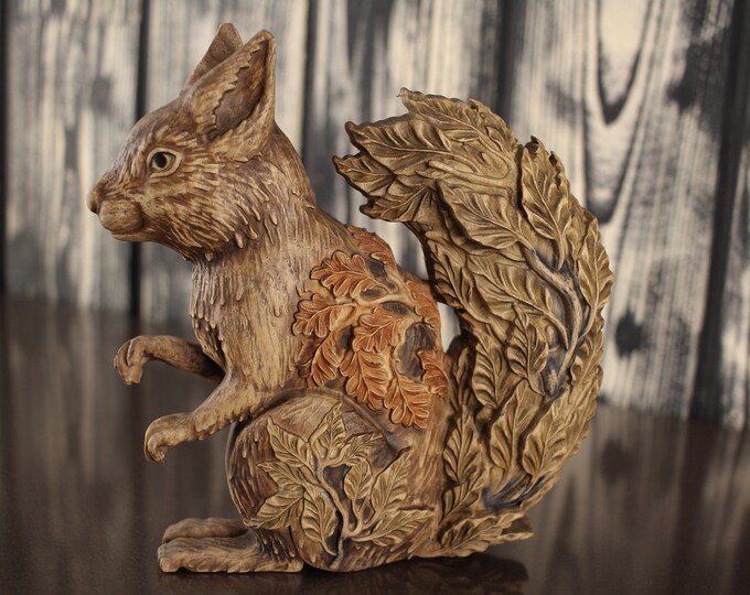 Squirrel Figurine Woodland Animal Wooden Squirrel Sculpture - Etsy