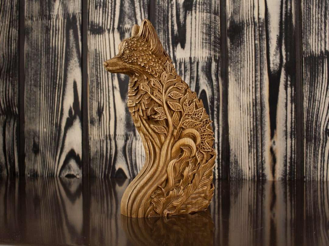 Fox Figurine Fox Statue Wooden Fox Statue Fox Sculpture - Etsy