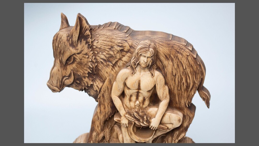 Freyr Wood Statue, Wooden Statuette Ancient Norse God for Home Decor ...