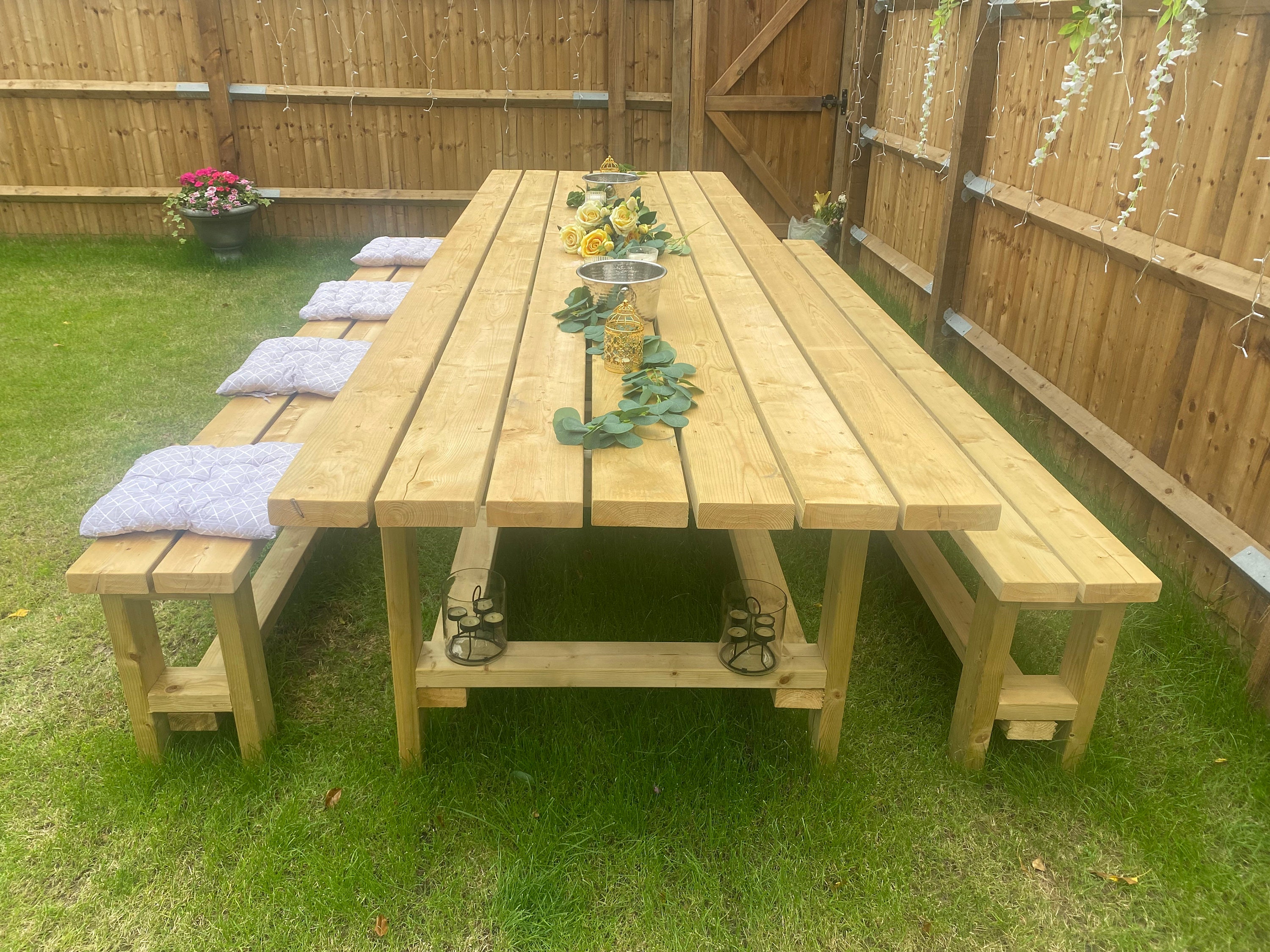 Wooden Garden furniture Large 14 seater Table and benches. - Etsy.de