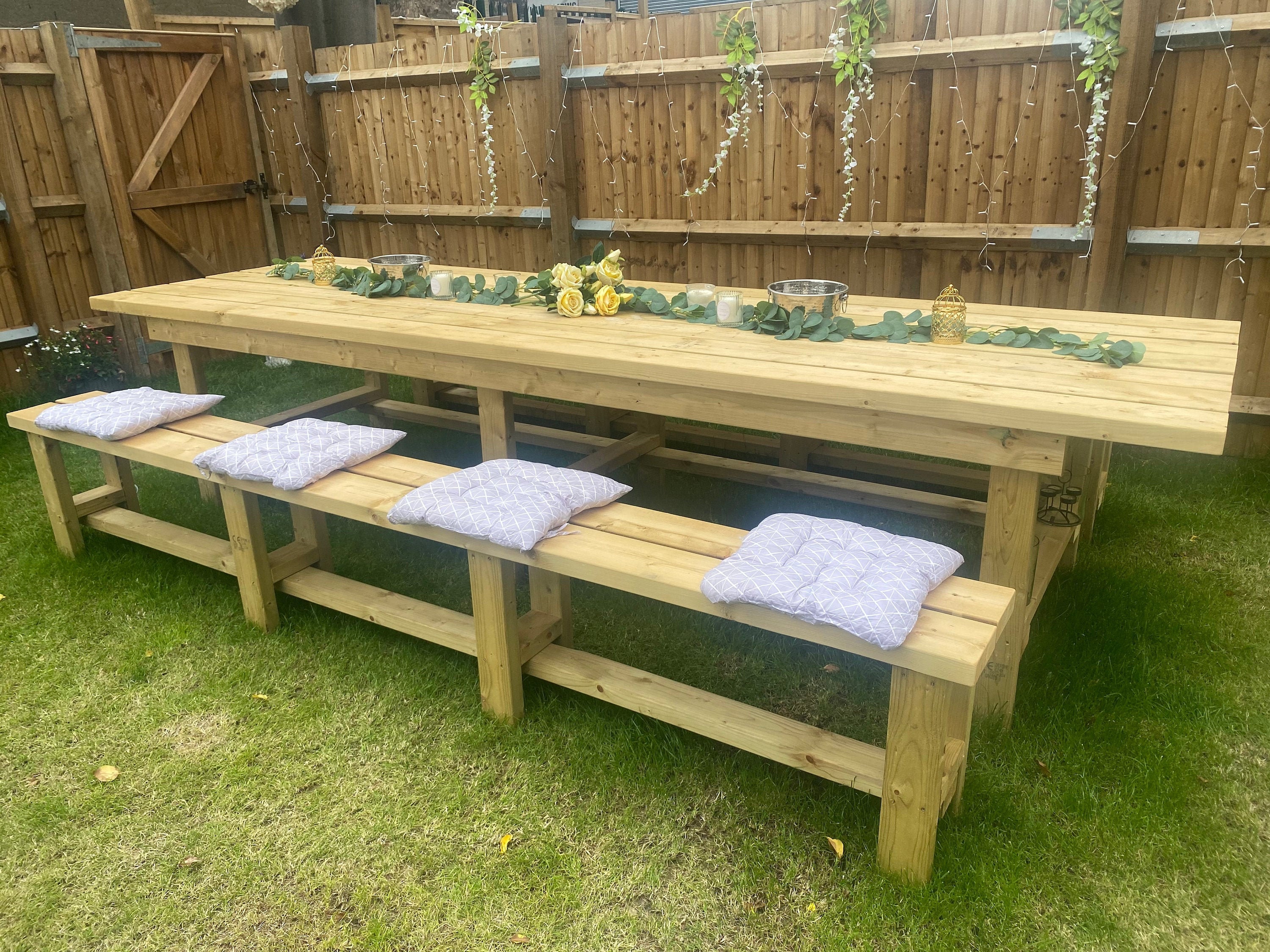 Wooden Garden furniture Large 14 seater Table and benches. - Etsy.de