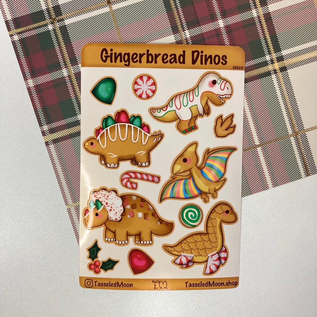 Gingerbread Dinosaur Sticker Sheet - Etsy
