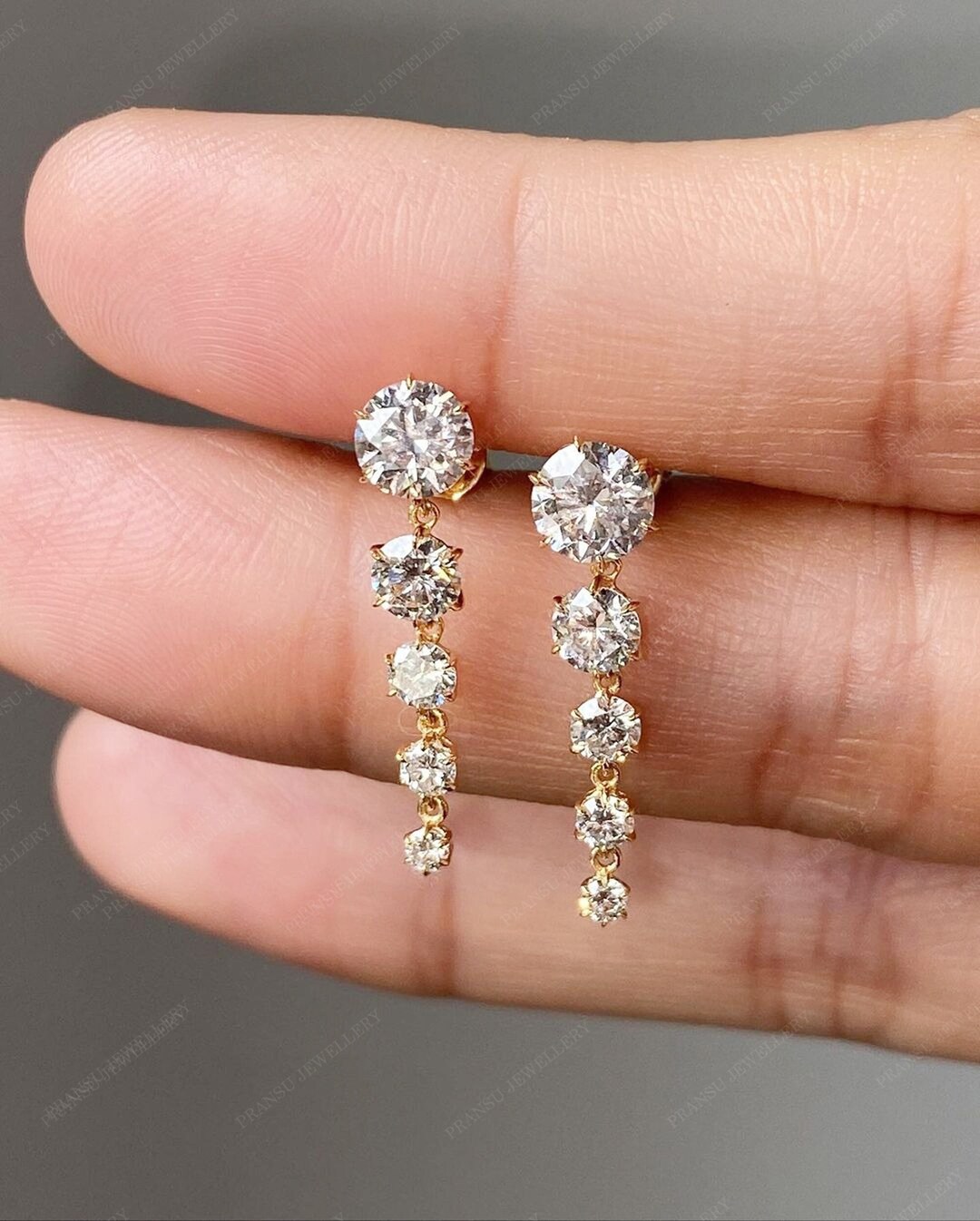 3.5 TCW Round Cut Moissanite Diamond Dangle Drop Earrings 14k Solid ...