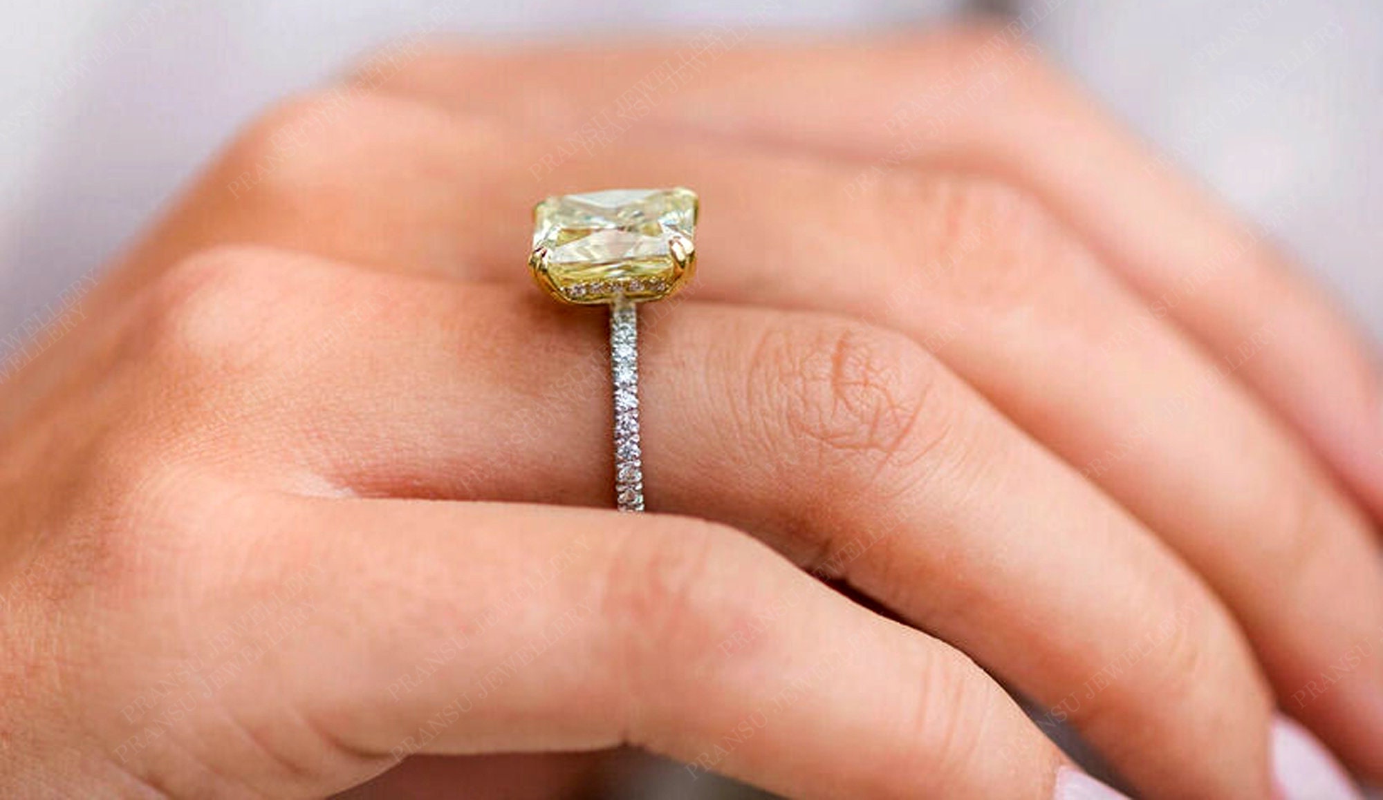 4CT Yellow Radiant Cut Engagement Ring Canary Yellow Moissanite Ring ...