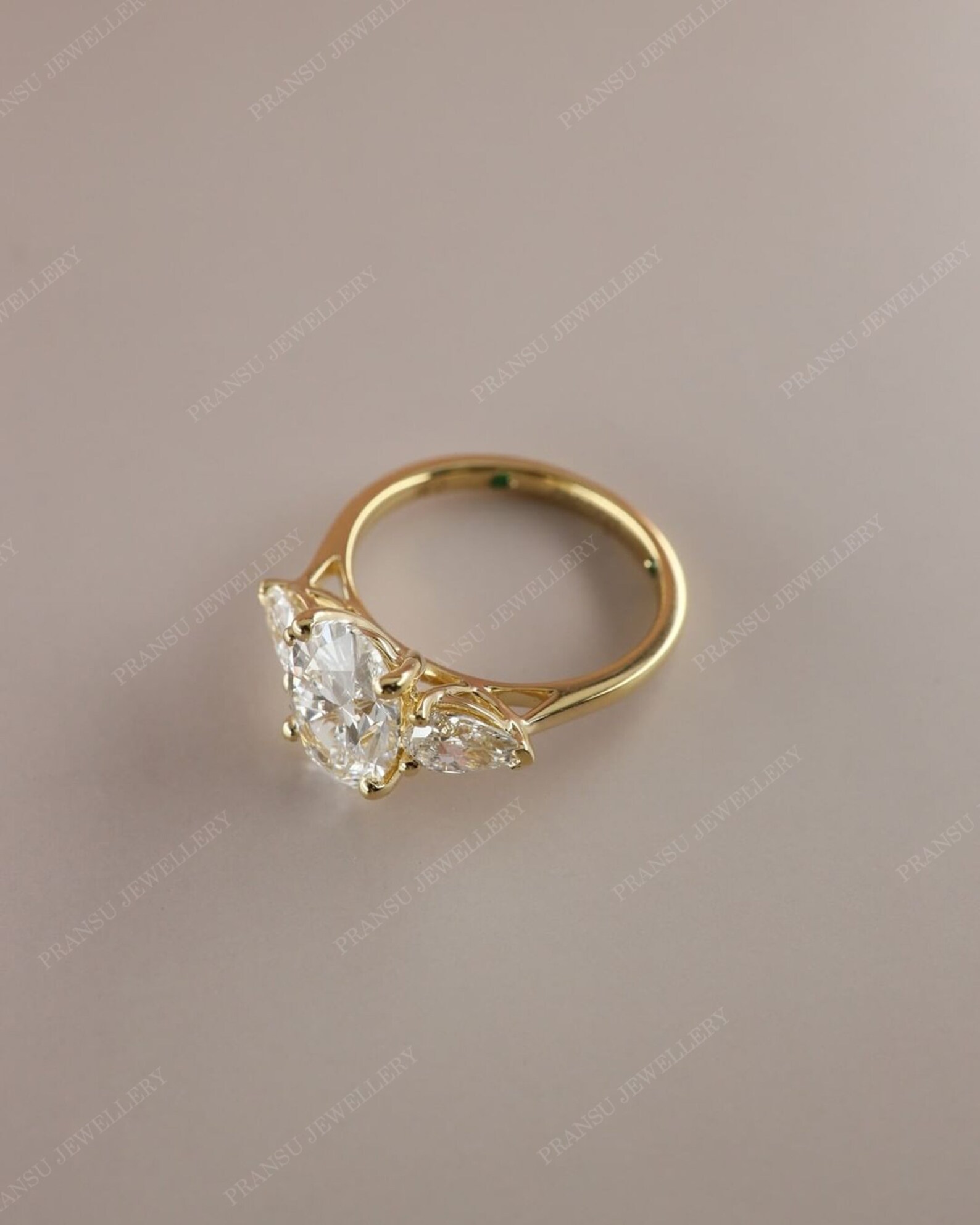 1.5ct Oval Cut Moissanite Engagement Ring Oval Trilogy Wedding Ring With Pear Three Stone ...