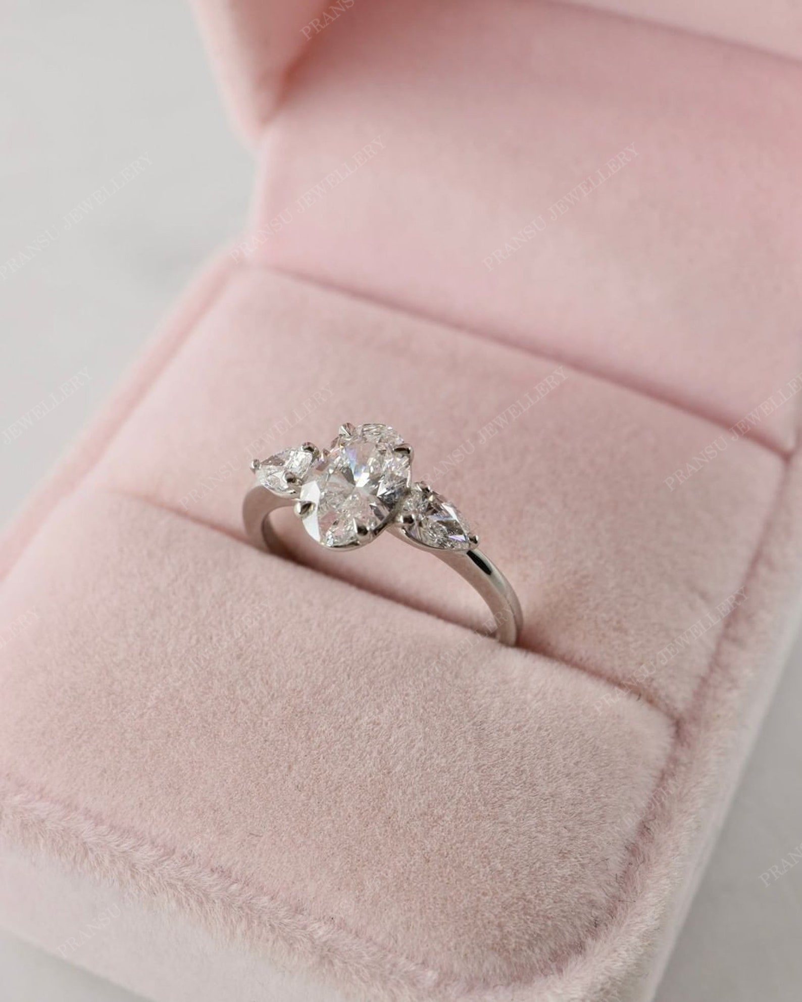 1.5ct Oval Cut Moissanite Engagement Ring Oval Trilogy Wedding Ring With Pear Three Stone ...