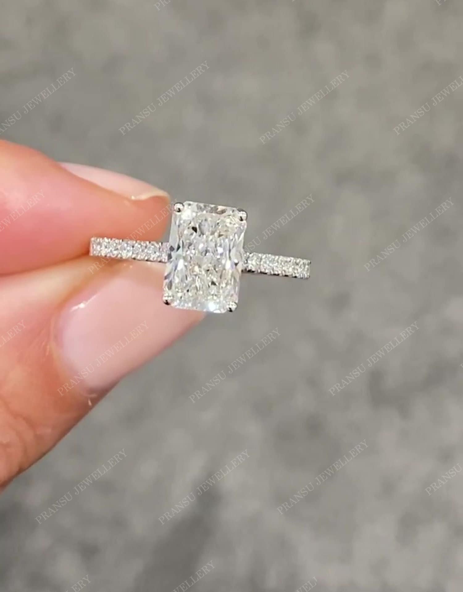 2CT Radiant Cut Engagement Ring, Moissanite Ring , Hidden Halo Ring ...